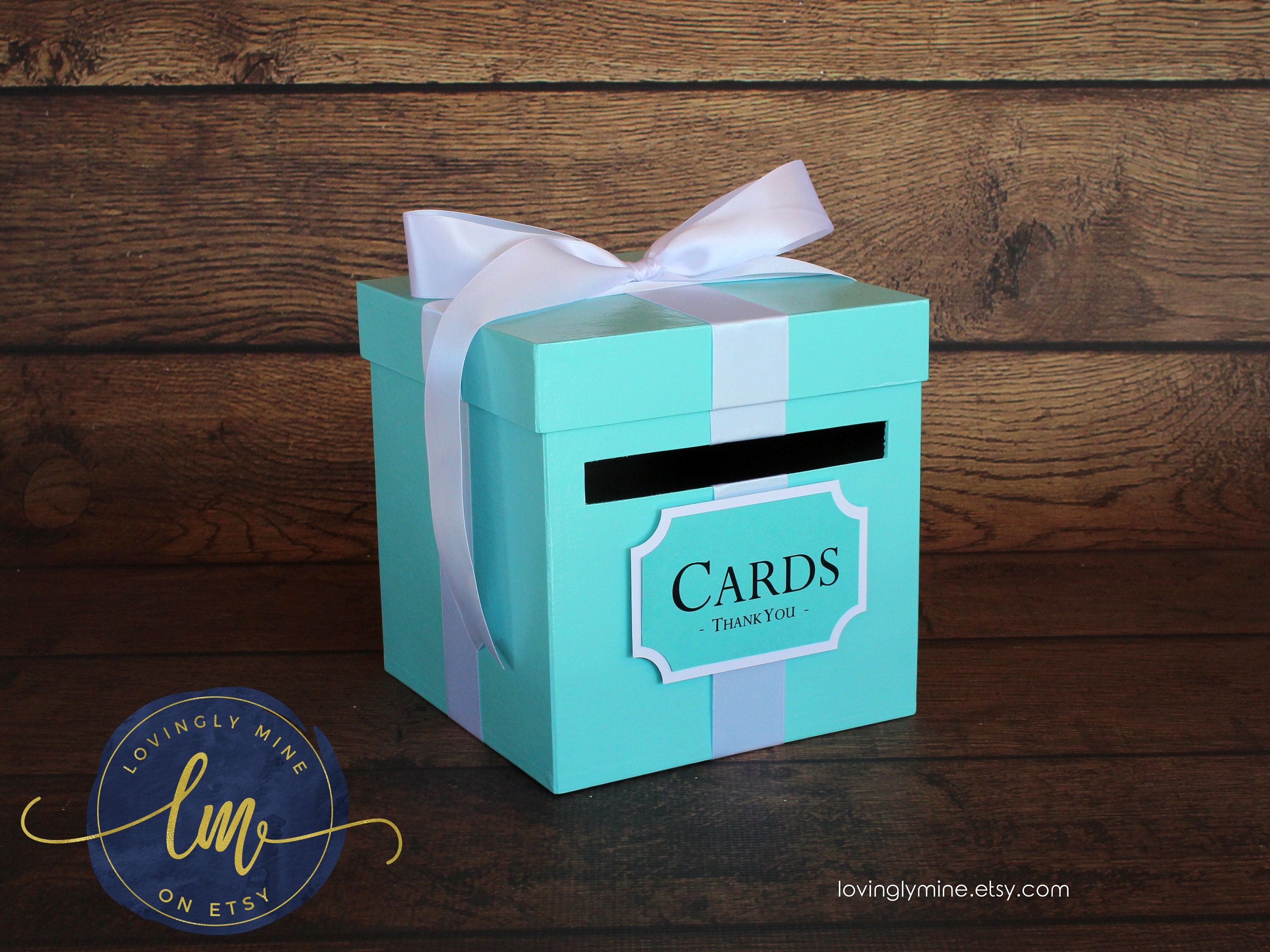 Card Box with Sign Light Teal Aqua & White Gift Money Box | Etsy