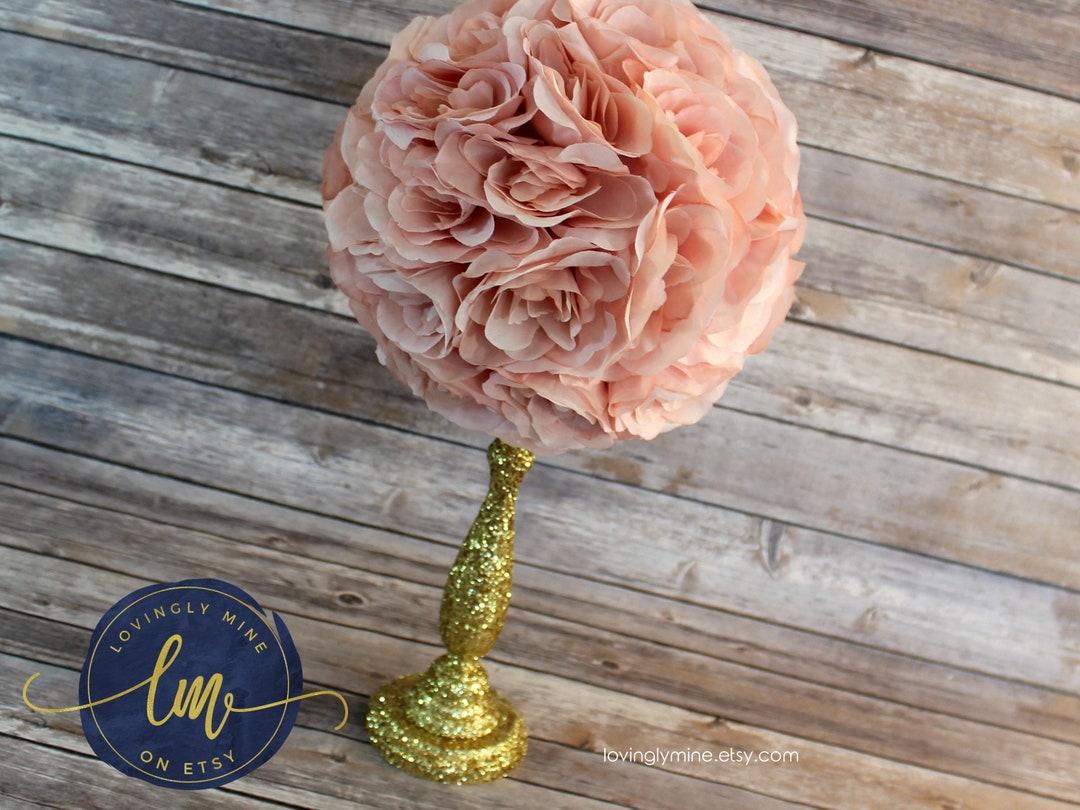 Centerpiece Blush Pink Rose Pomander Glitter Gold Vase Baby - Etsy