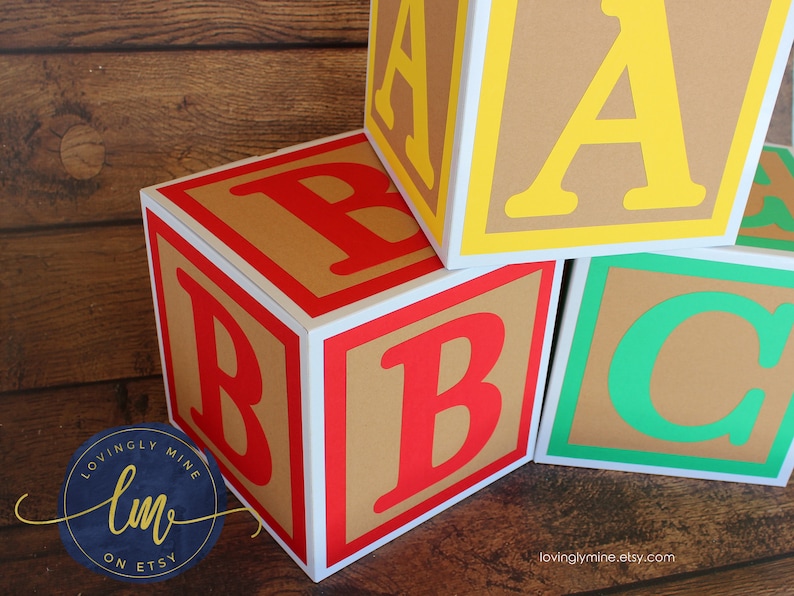 9 Inch Baby Block Decoration 3 Blocks Spelling ABC Yellow | Etsy