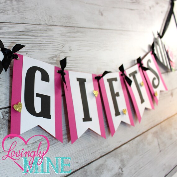 Banners in Hot Pink Black & White Stripes and Glitter Gold | Etsy