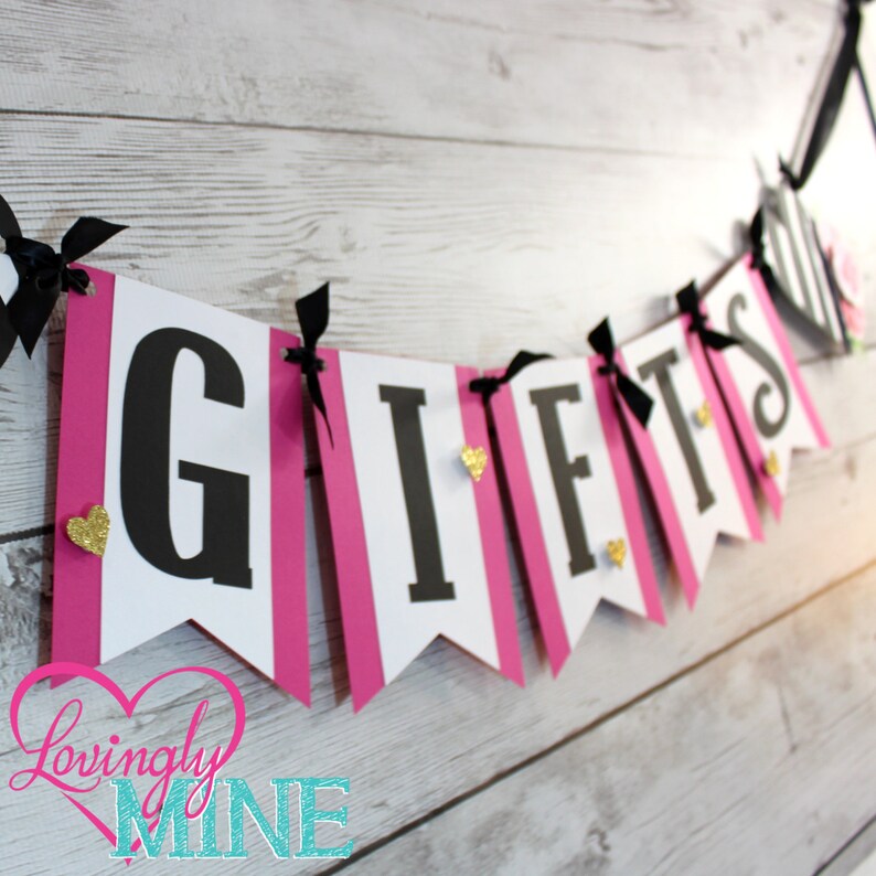 Banners in Hot Pink Black & White Stripes and Glitter Gold | Etsy