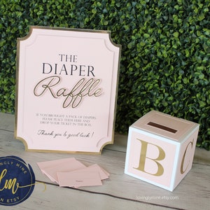 Diaper Raffle Game Kit With Sign and Mini Card Box in Blush Pink and ...