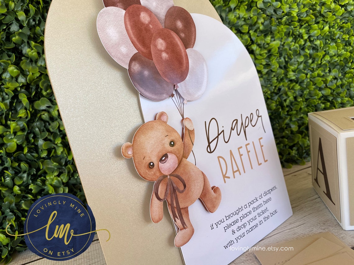 Diaper Raffle Game Set Teddy Bear Raffle Box With Tickets - Etsy