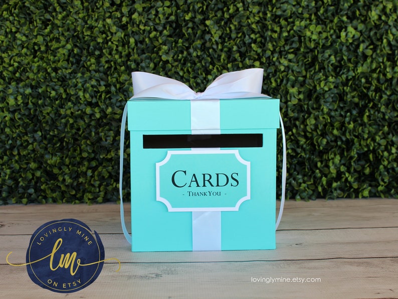 Card Box With Sign Light Teal Aqua & White Gift Money Box - Etsy