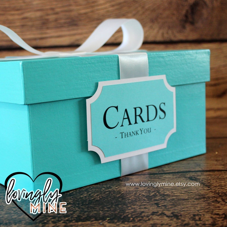 Card Holder Box With Sign in Light Teal & White Gift Money | Etsy