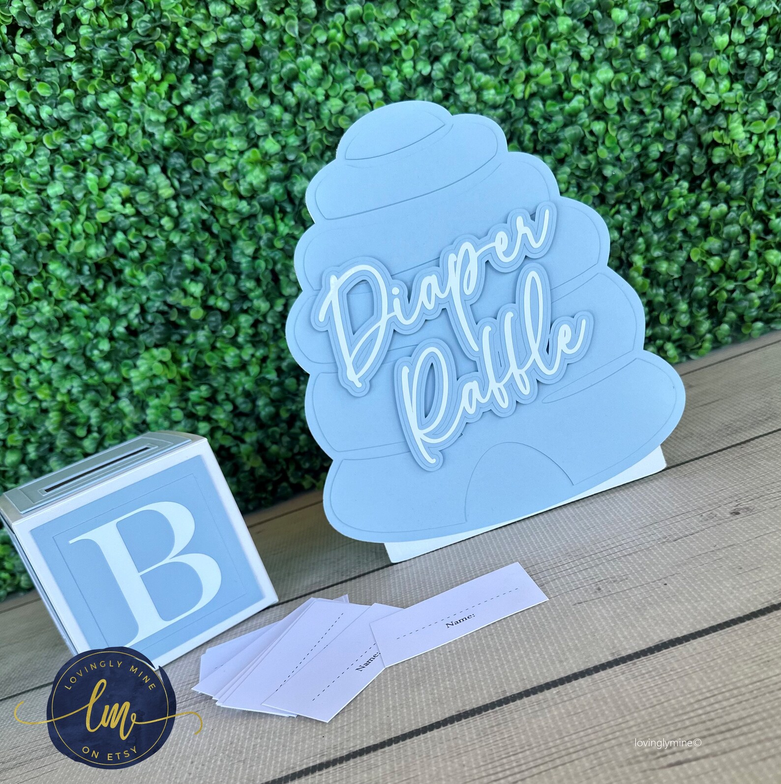 Sky Blue Diaper Raffle Game Beehive Sign Mini Card Box Kit Baby Shower ...