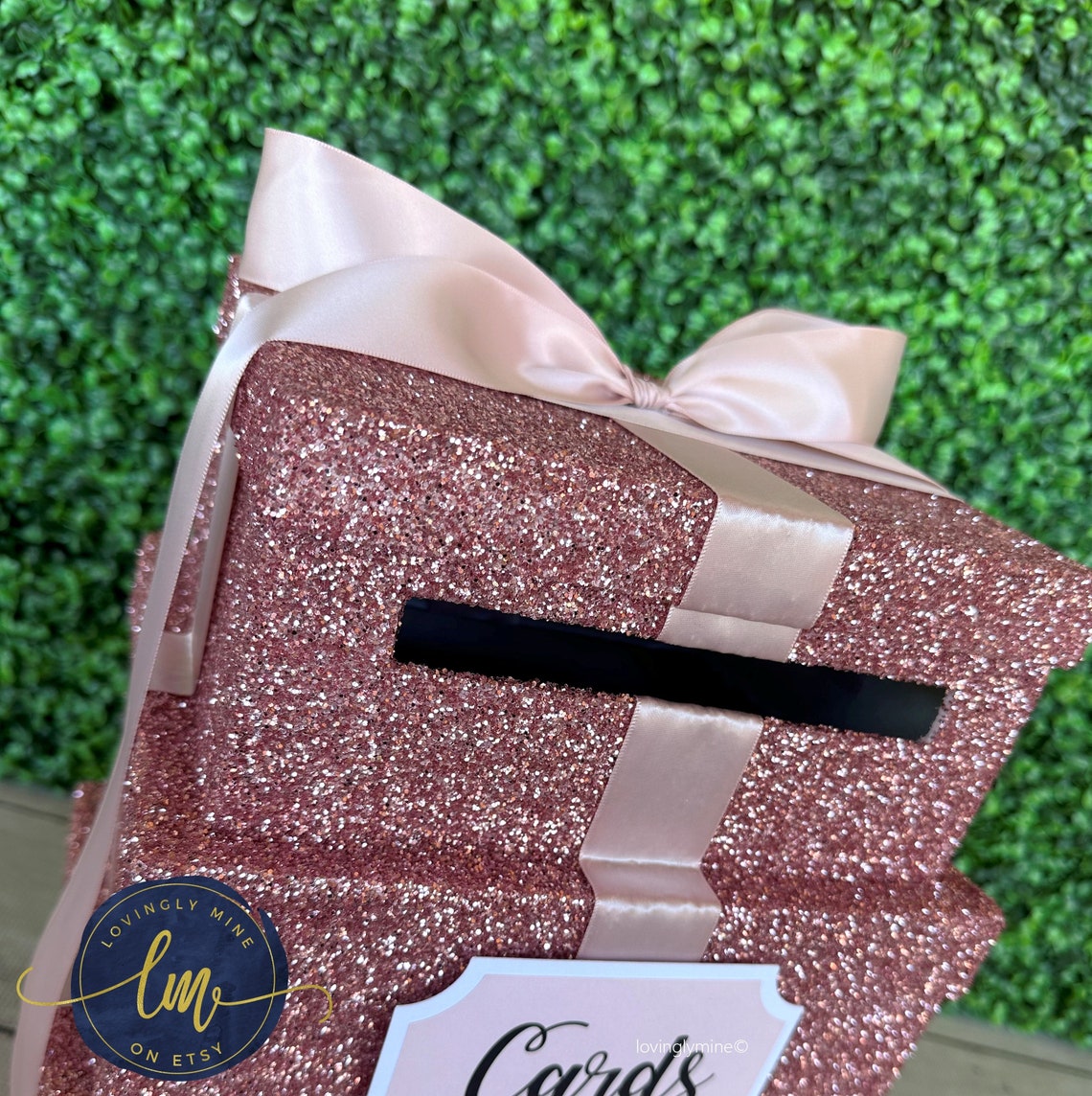 Card Box 3 Tier Pink Glitter, Blush Pink Satin Ribbon, Gift Money Box ...