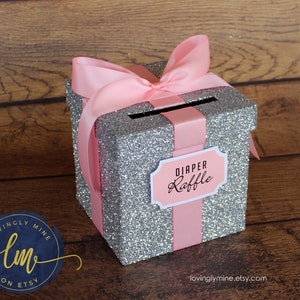 Mini Cards Box - Size 7 X 7 X 7 - Baby Pink Ribbon & Silver Glitter ...