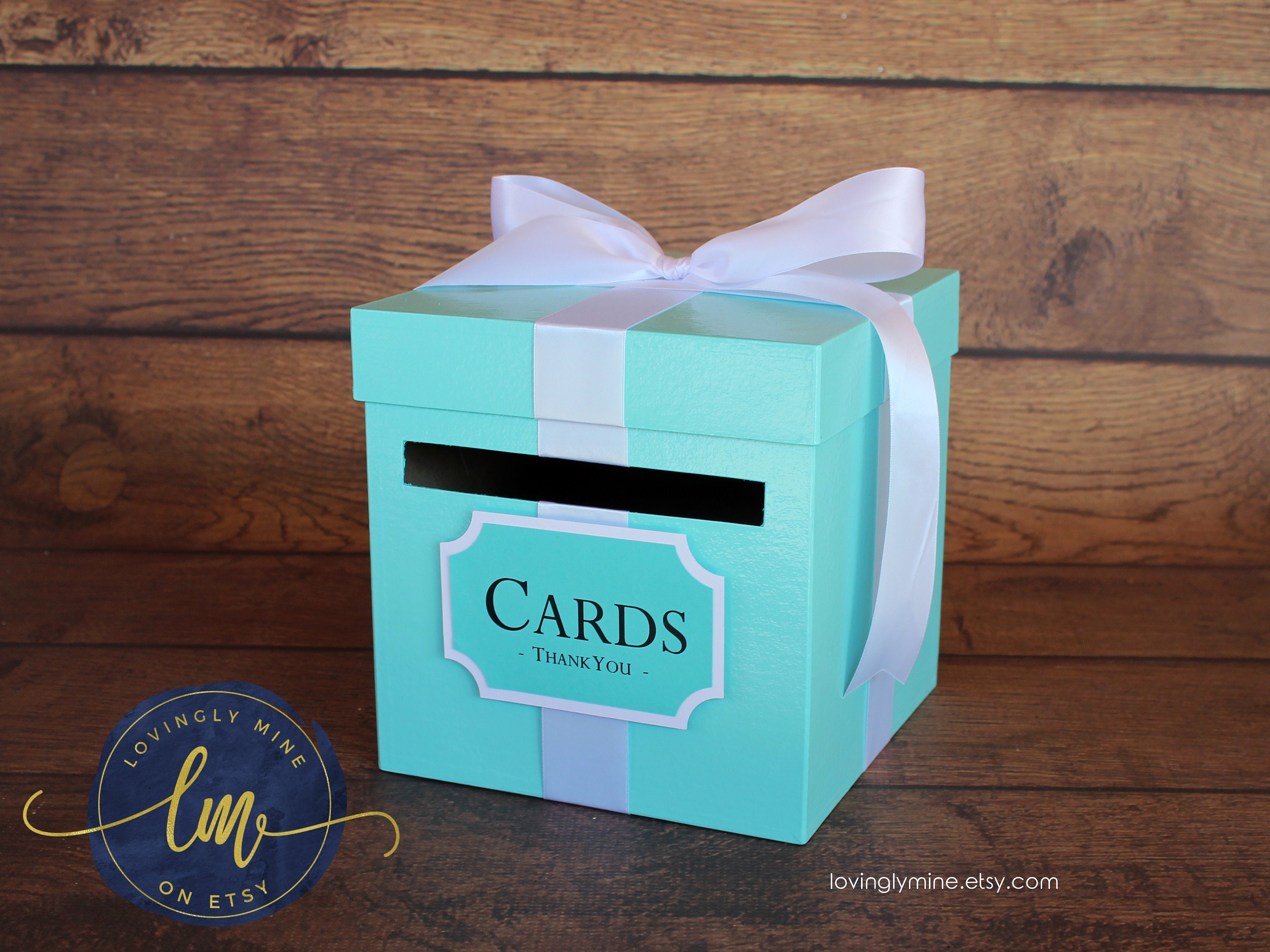 Card Box with Sign Light Teal Aqua & White Gift Money Box | Etsy