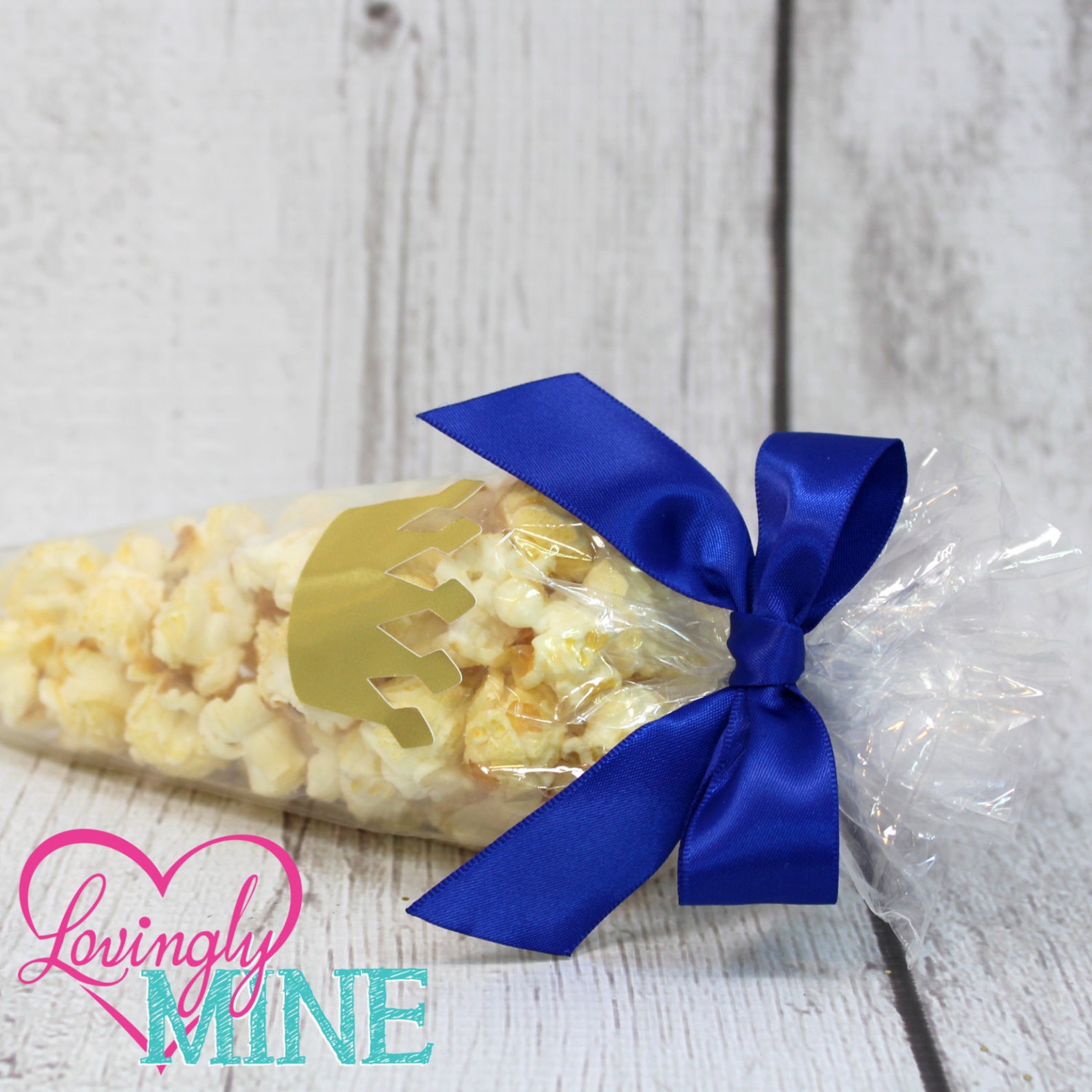 Popcorn Favor Bag Kits Gold Foil Crown With Royal Blue Satin - Etsy
