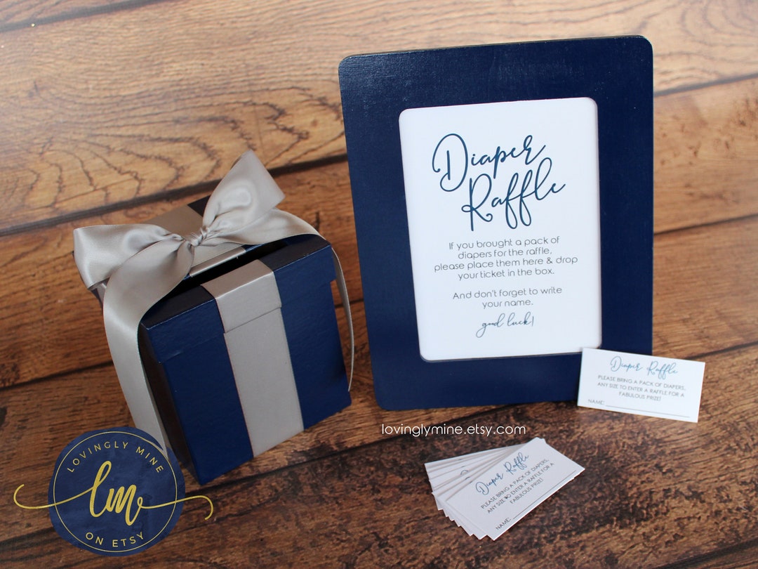 Diaper Raffle Game Kit 5 X 7 Frame & Mini Card Box in Navy Blue, Silver ...