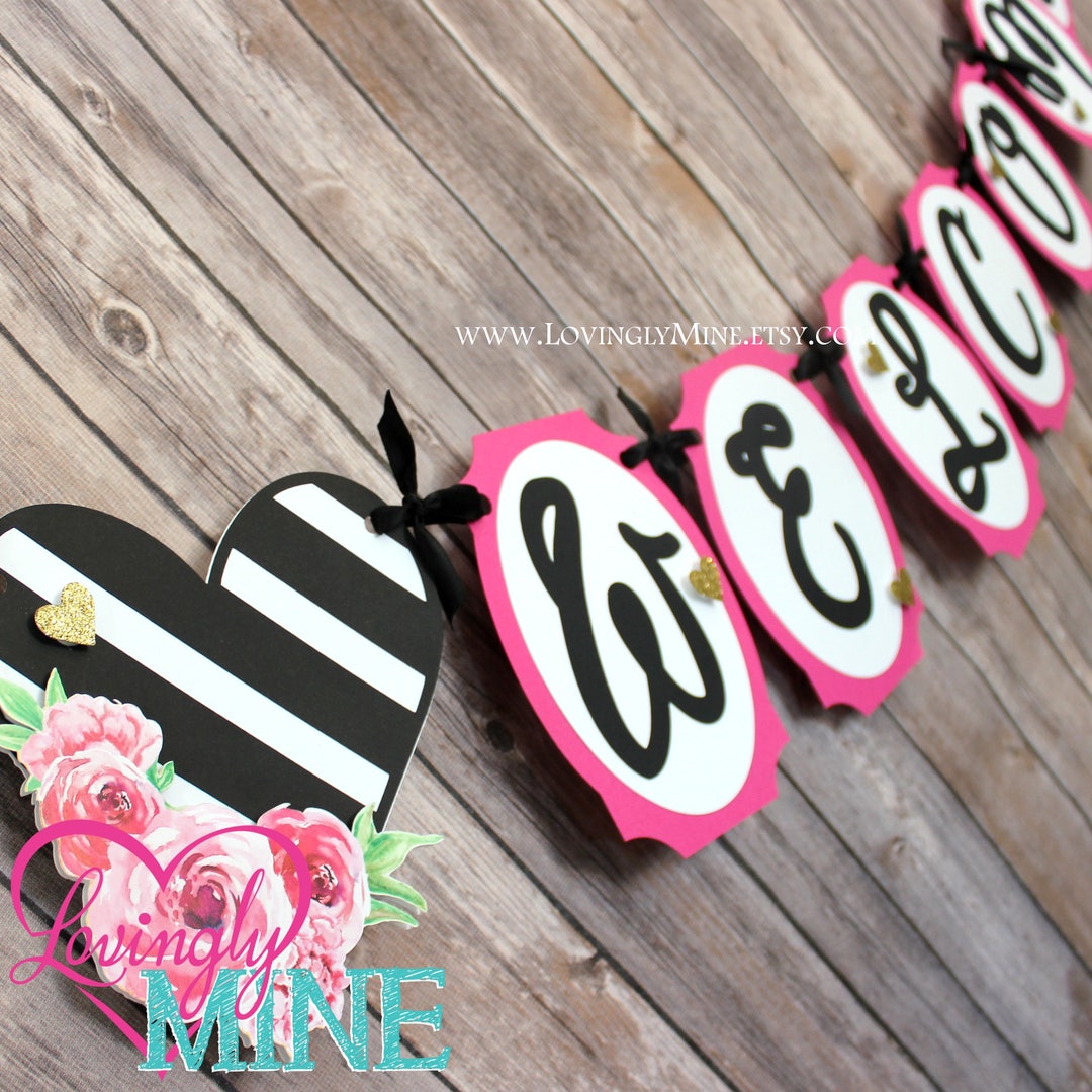 Banners in Hot Pink Black & White Stripes and Glitter Gold - Etsy