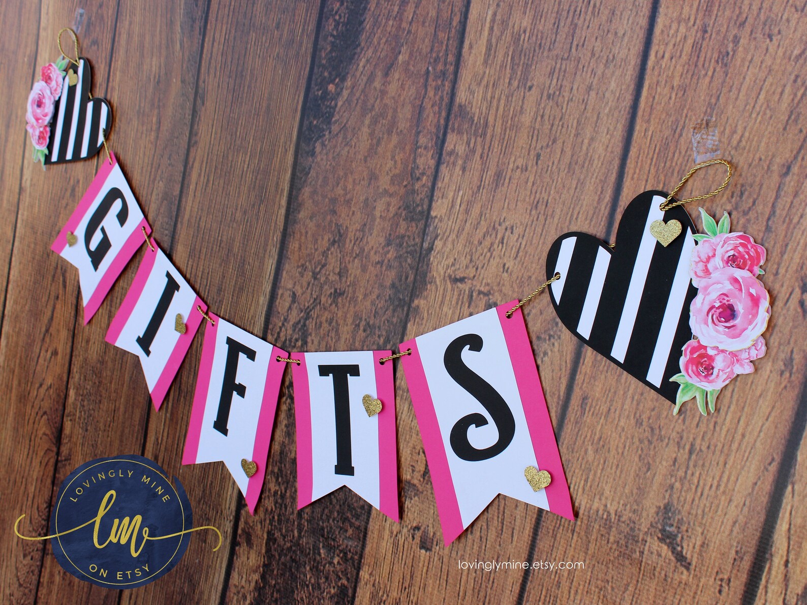 Banners in Hot Pink Black & White Stripes and Glitter Gold - Etsy