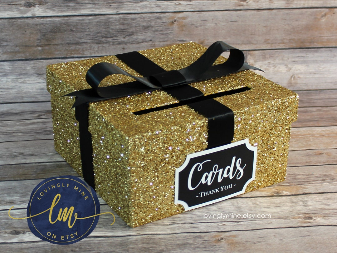 Card Box Glitter Gold, Black & White Gift Money Box for Any Event ...