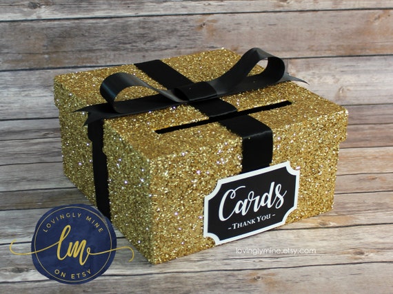 Card Box Glitter Gold Black & White Gift Money Box for Any - Etsy