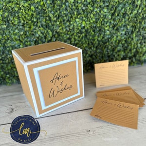 Advice & Wishes Game Kit, Mini Card Box in Kraft Brown and White | Baby Shower Game, Bridal ...