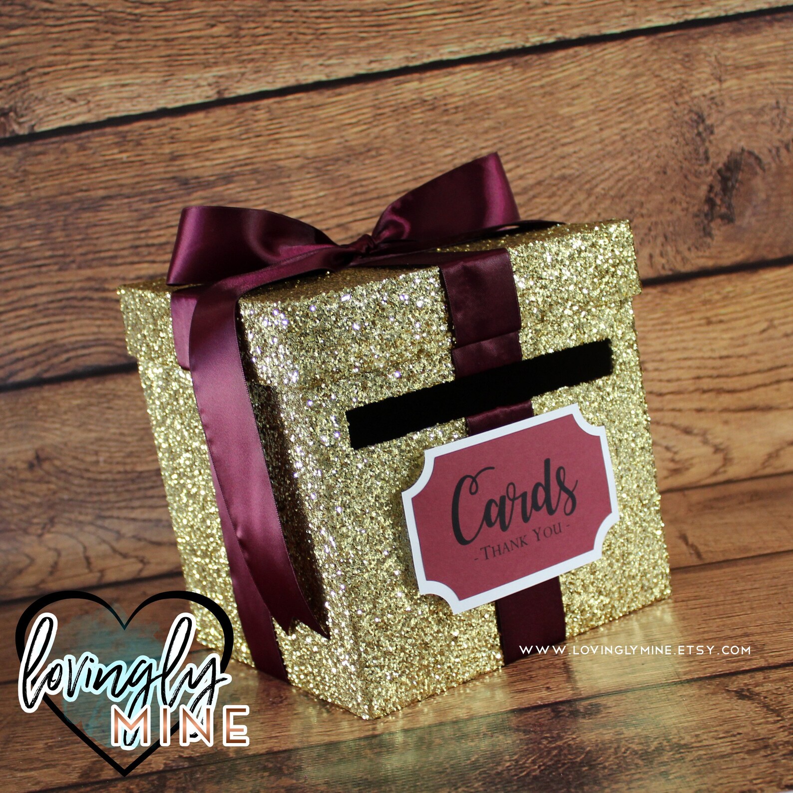 8 X 8 X 8 Card Box Gold Glitter & Burgundy Gift Money Box - Etsy