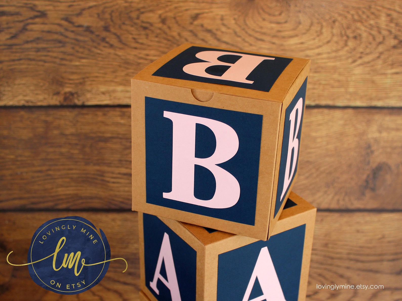 5 inch Baby Block Decoration Boxes in Navy Blue Pink & | Etsy