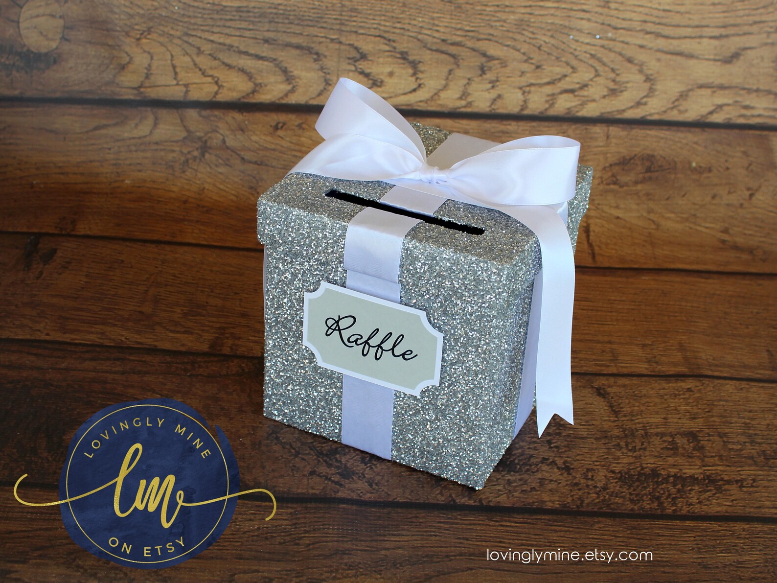 Mini Cards Box Size 7 X 7 X 7 - White Ribbon & Glitter Silver - Baby ...