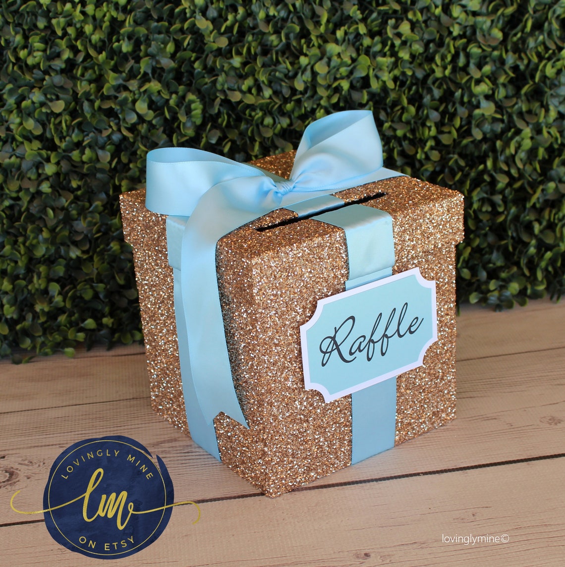 7 Inch Mini Cards Box Baby Blue Ribbon & Champagne Glitter - Baby ...