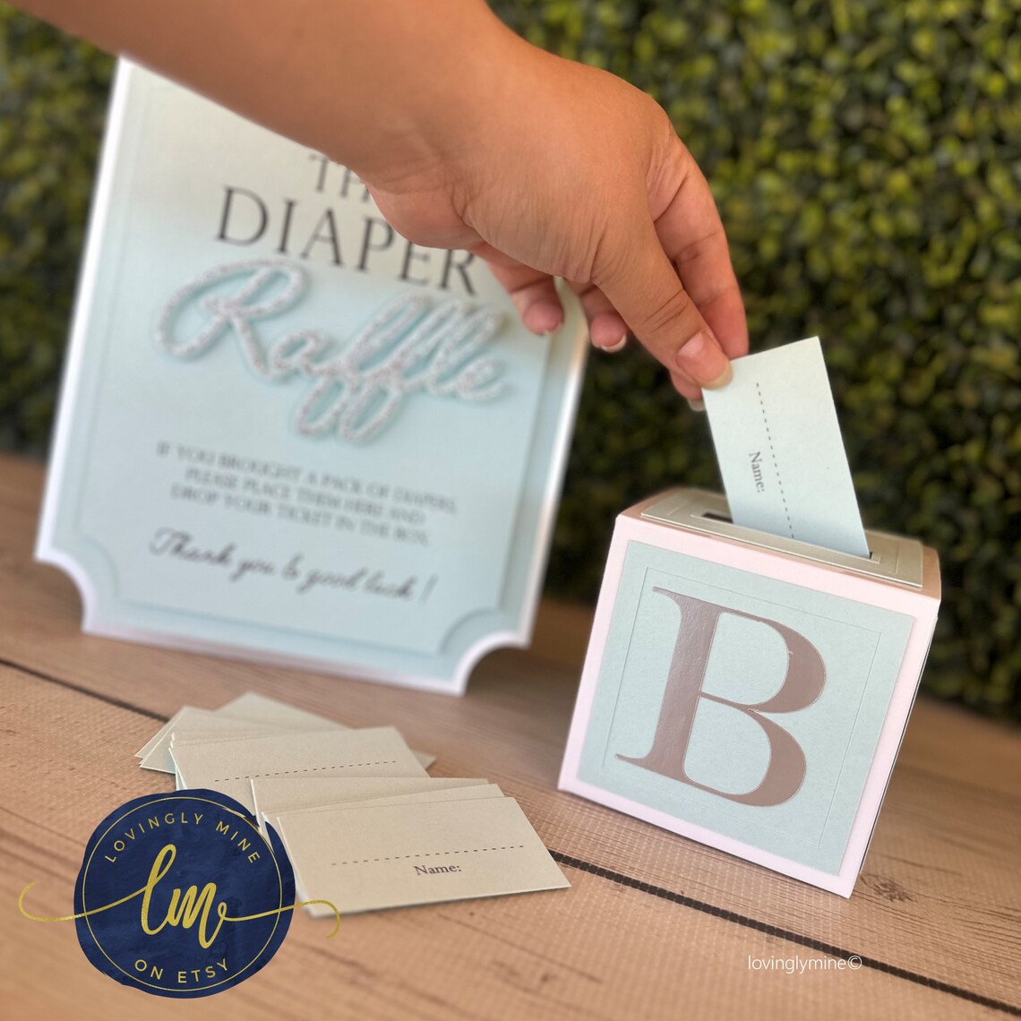 Diaper Raffle Game Kit With Sign Mini Card Box in Light Baby Blue ...