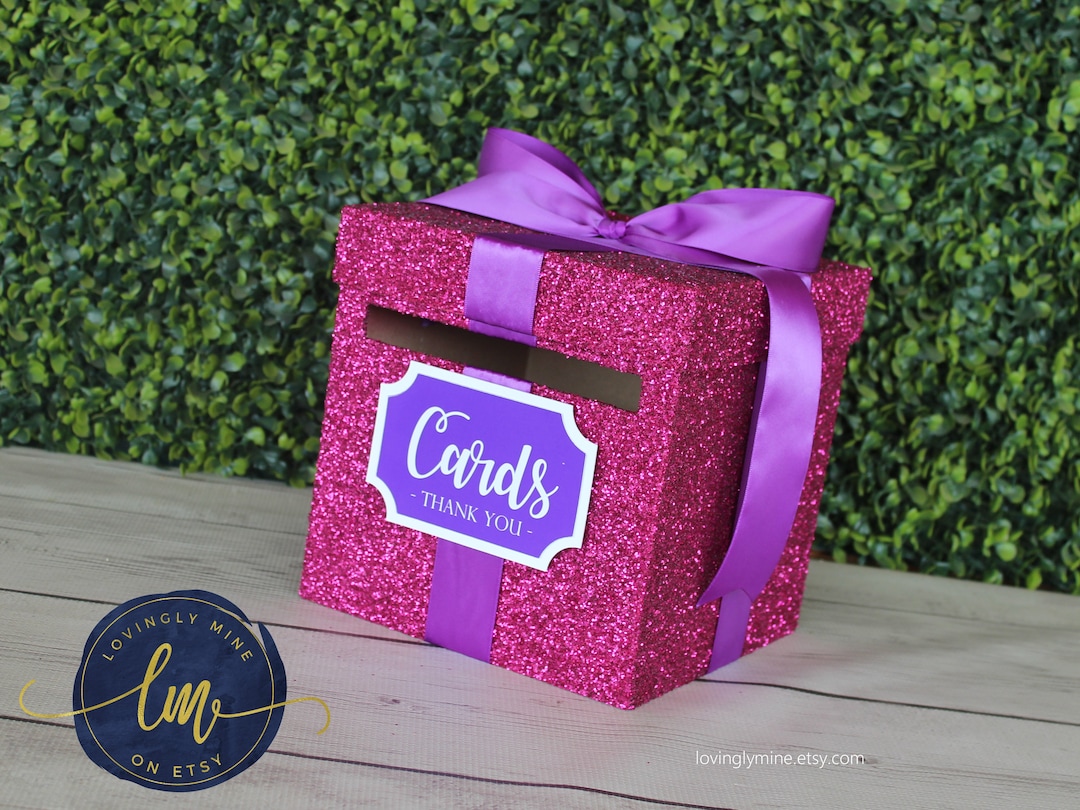8 X 8 X 8 Card Box Fine Glitter Hot Pink & Purple Gift Money Box | Baby ...