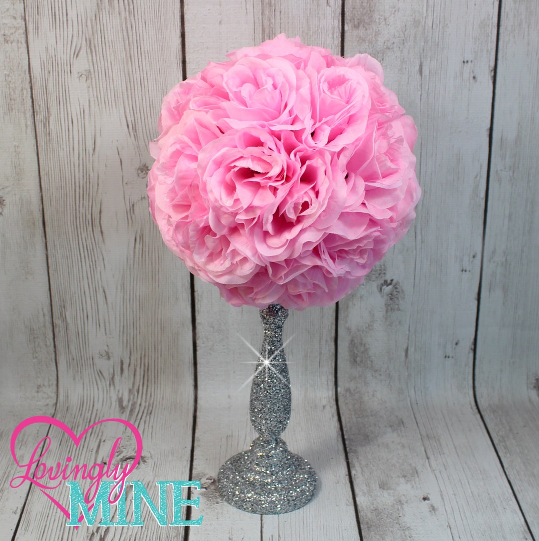 Centerpiece Pink Rose Pomander Glitter Silver Vase Royal - Etsy