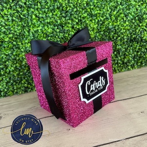 8 X 8 X 8 Card Box Glitter Hot Pink & Black Gift Money Box, Baby Shower ...