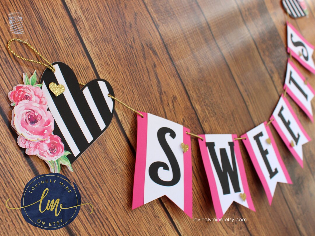 Banners in Hot Pink Black & White Stripes and Glitter Gold - Etsy