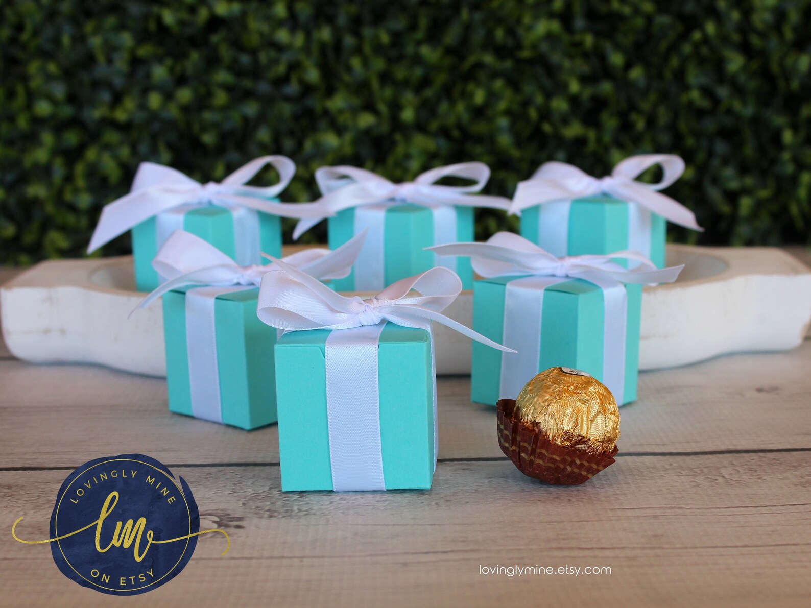 Small Favor Boxes With White Satin Ribbon, Light Teal Aqua Turquoise ...