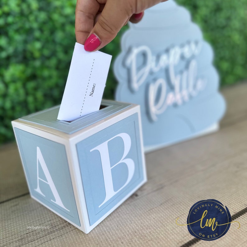Sky Blue Diaper Raffle Game Beehive Sign Mini Card Box Kit Baby Shower ...