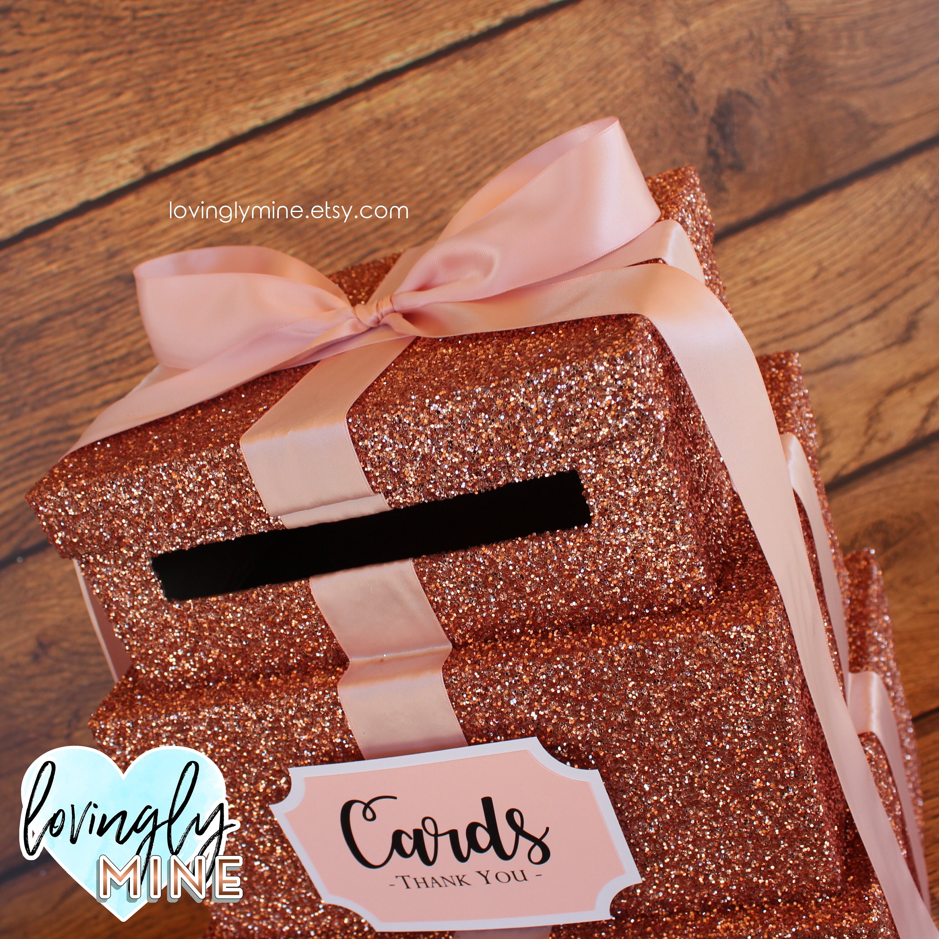 Card Box in Rose Gold Glitter 3 Tier with Blush Pink Gift | Etsy