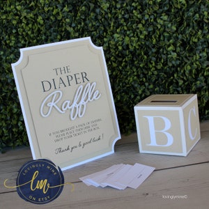 Diaper Raffle Game Kit With Sign and Mini Card Box in Sandstone and ...