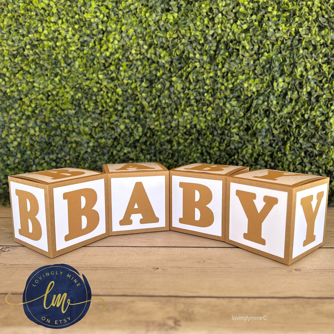 5 Inch Baby Block Decoration Rustic Natural Rural Kraft Brown & White ...