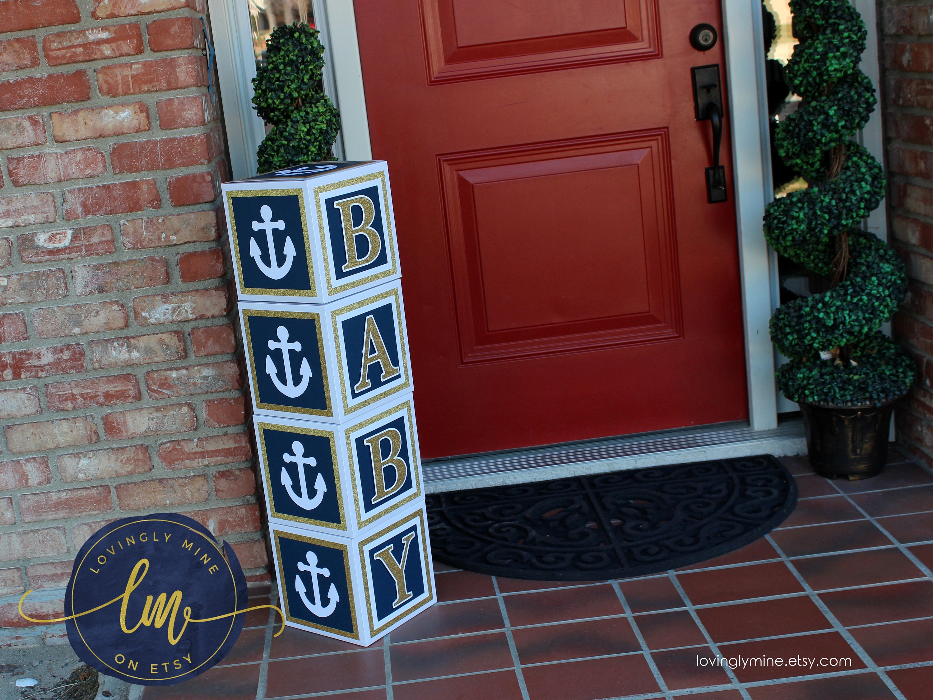 9 inch Baby Blocks Nautical Decoration Glitter Gold Navy | Etsy