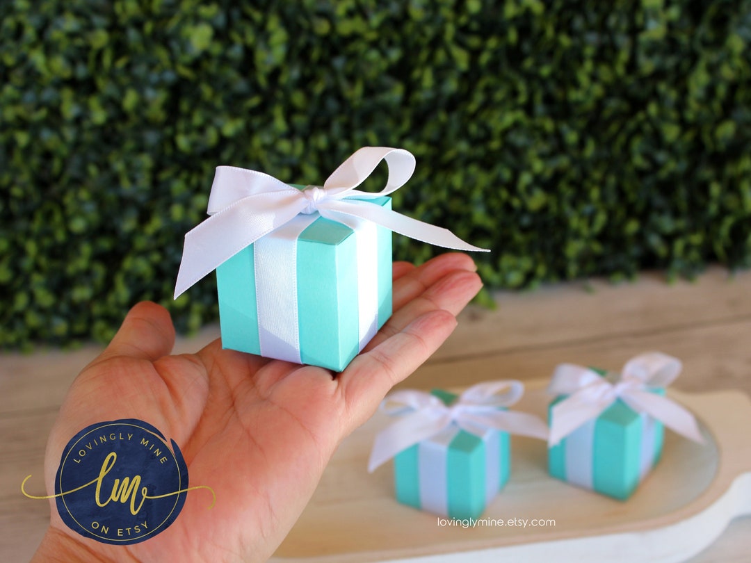 Small Favor Boxes With White Satin Ribbon, Light Teal Aqua Turquoise ...