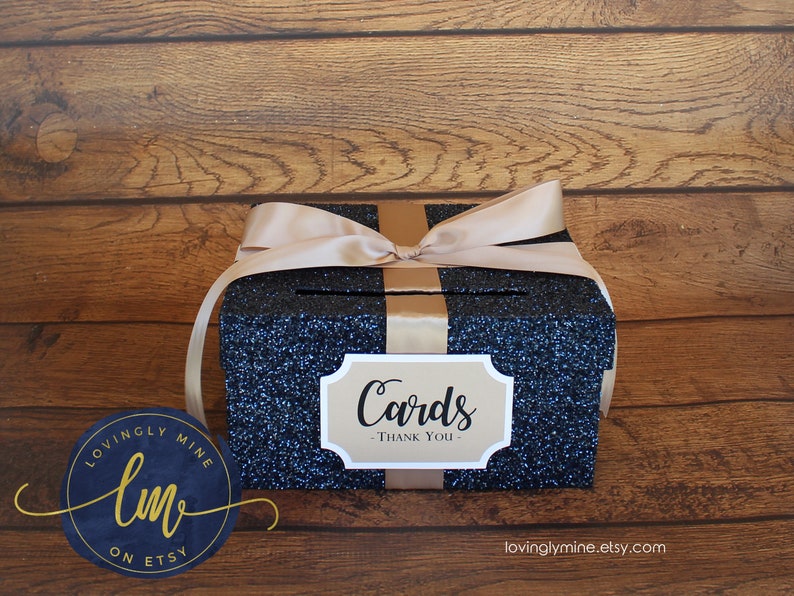 Card Box Navy Blue Glitter Gift Money Card Box for Any Event | Etsy