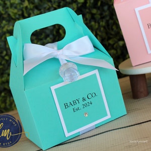 Small Gable Box Favors in Baby and Company Theme, Baby Pink, Light Teal ...