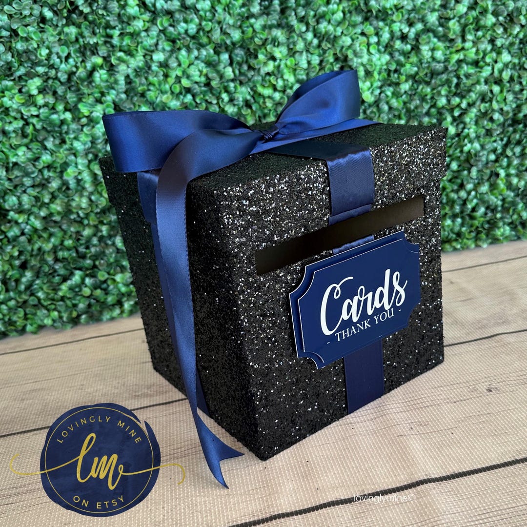 8 X 8 X 8 Card Box Black Glitter & Navy Blue Gift Money Box | Baby ...