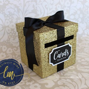 8 X 8 X 8 Card Box Gold Glitter & Black Gift Money Box | Baby Shower ...