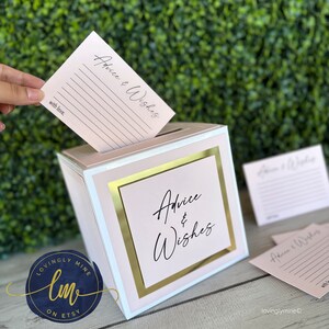 Advice & Wishes Game Kit, Mini Card Box in Blush Pink, Gold Foil and White | Baby Shower Game ...