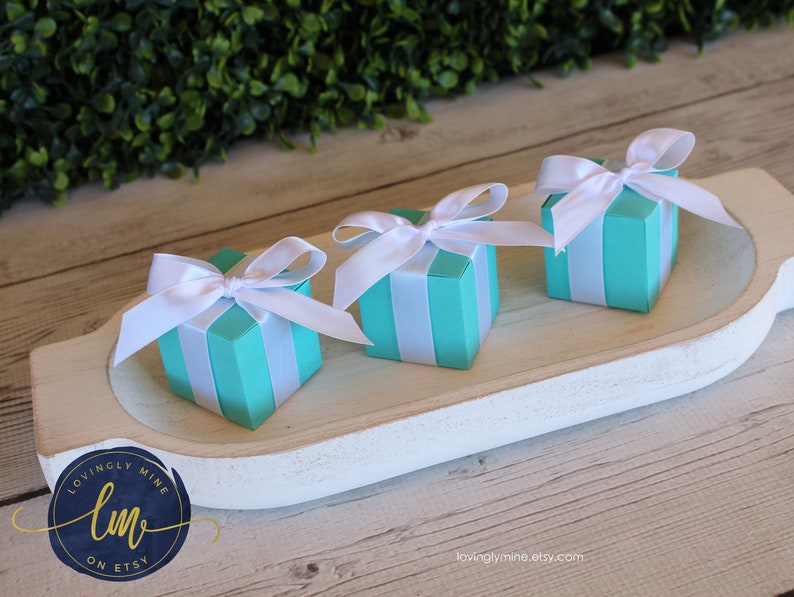 Small Favor Boxes With White Satin Ribbon, Light Teal Aqua Turquoise ...
