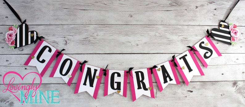 Banners in Hot Pink Black & White Stripes and Glitter Gold | Etsy
