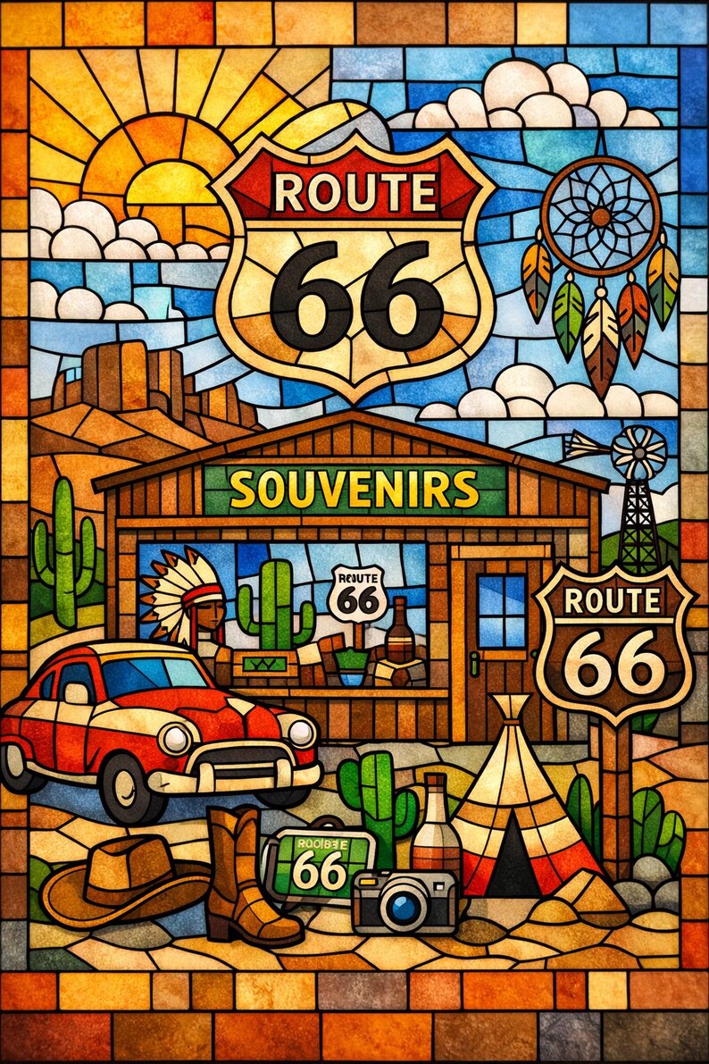 Route 66 Printable Coloring Pages | Vintage Road Trip | Retro Car Motel ...