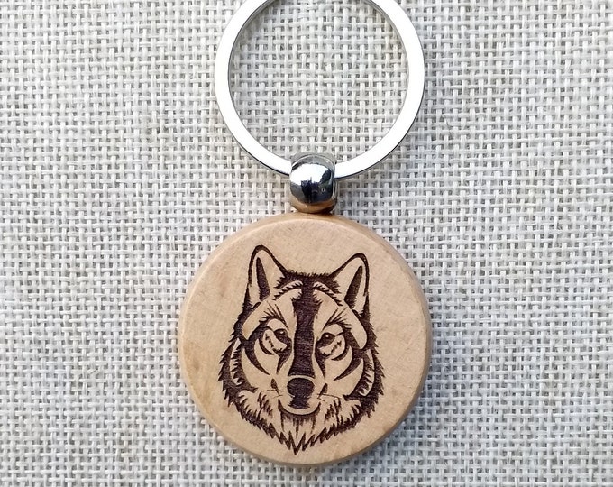 Wolf Keyring, Personalised, Husky Keyring, Personalised Keyring, Wooden ...