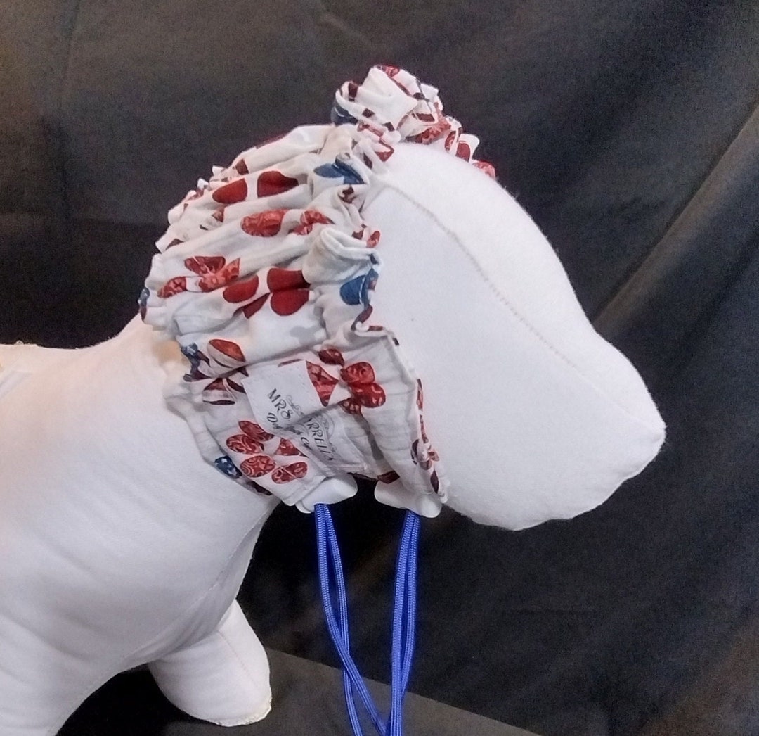 Extra Small Mrs. Tyrrell's Dog Bath Cap in Red, White and Blue Dog Paws ...