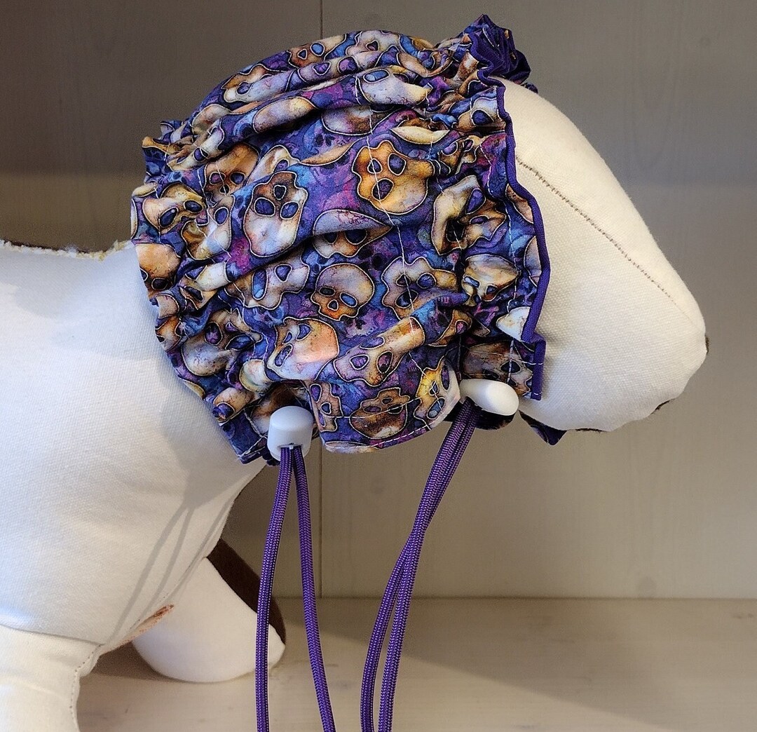 Waterproof Dog Bath Cap for SMALL/ MEDIUM Sized Dogs in Purple Skulls ...