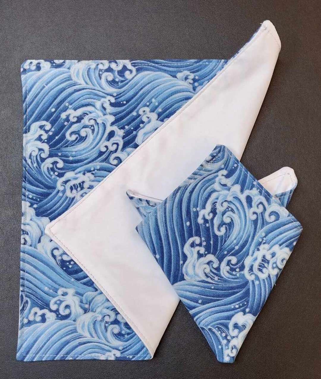 EDC Handkerchief With Tattoo Style Waves, Women's Handkerchief, Men's ...