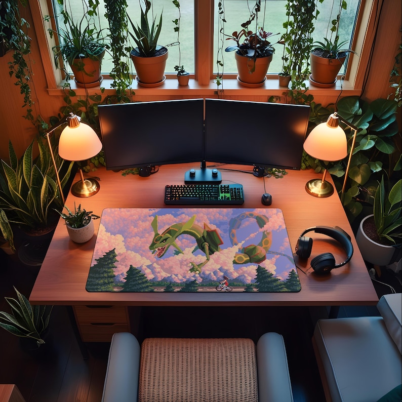 Rayquaza Inspired Mouse Pad – Legendary Anime Gaming Desk Mat, Stitched ...