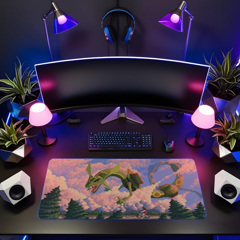 Rayquaza Inspired Mouse Pad – Legendary Anime Gaming Desk Mat, Stitched ...